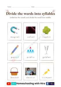 Worksheets For Syllables – Home Schooling With Hira